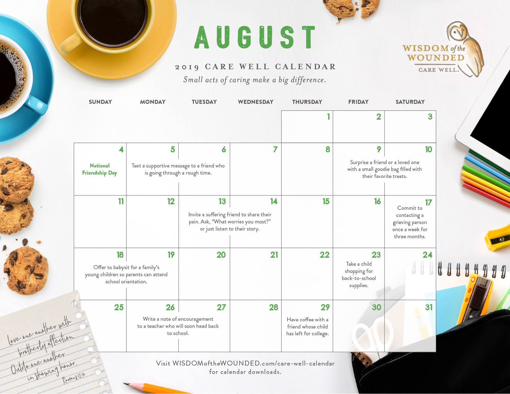 Care Well Calendar - Wisdom of the Wounded